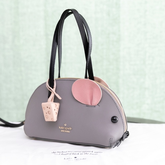 kate spade | Bags | Katespade Rare Cats Meow Leather Gray Mouse Bag ...